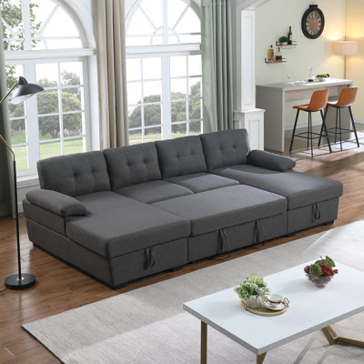 Latitude Run Allan 120 Sectional Sofa Couch Sleeper Bed With Storage Double Reversible Chaise Reviews Wayfair